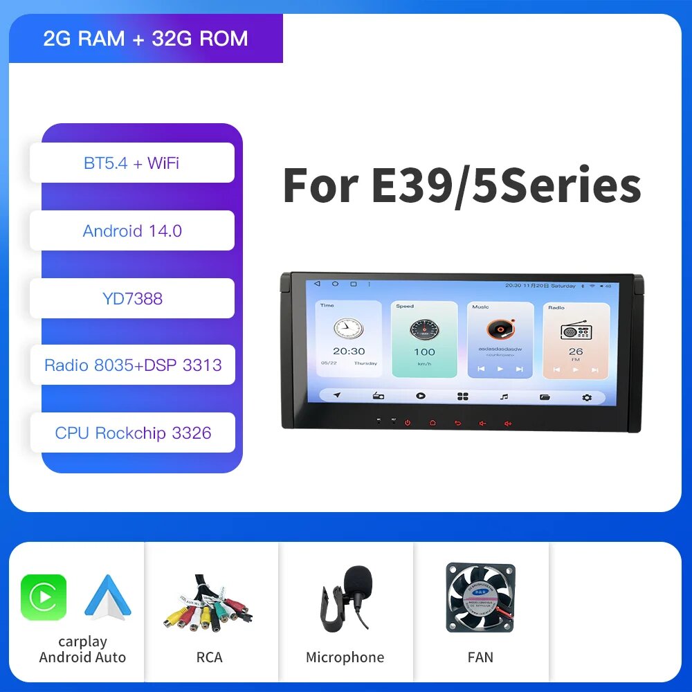 Kapud Android 14 10,25 "2 Din автомобильное мультимедийное радио стерео для BMW E53 X5 RK3326 2 32