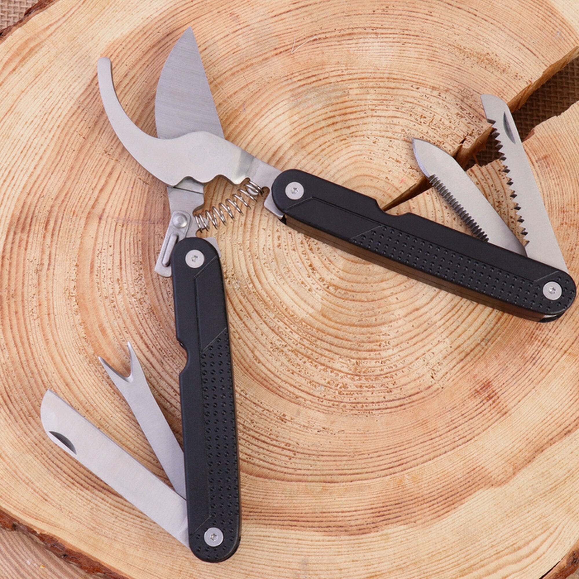 Мультитул Сима-ленд 10152471, садовый, 6 в 1, сталь, пластик, черный, 19 см