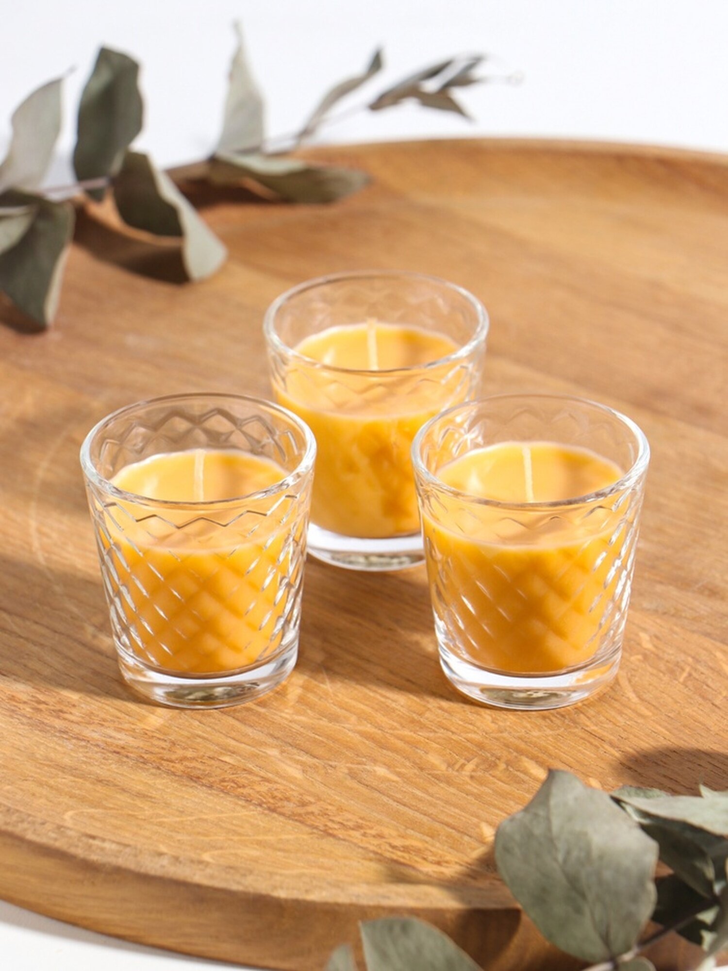 Свеча ароматическая в стакане (набор 3 шт) по 50 мл, 10 ч, 32 гр, молоко-мёд