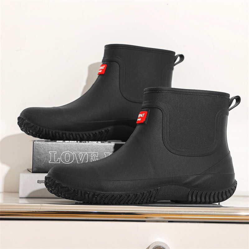 Модные мужские резиновые сапоги, водонепроницаемые и нескользящие, короткие сапоги с флисовой подкладкой, теплые и подходят для взрослых, особенно для кухни и прогулок по пляжу. Размер обуви. EU:43
