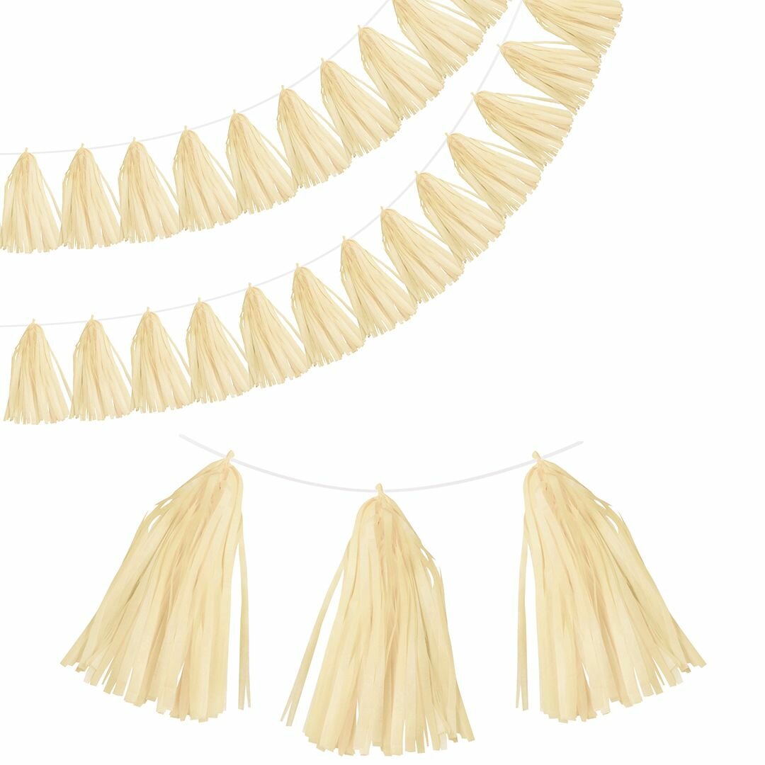 Гирлянда-дождик Волна веселья Тассел цвет белый песок, 35х12 см 12 листов
