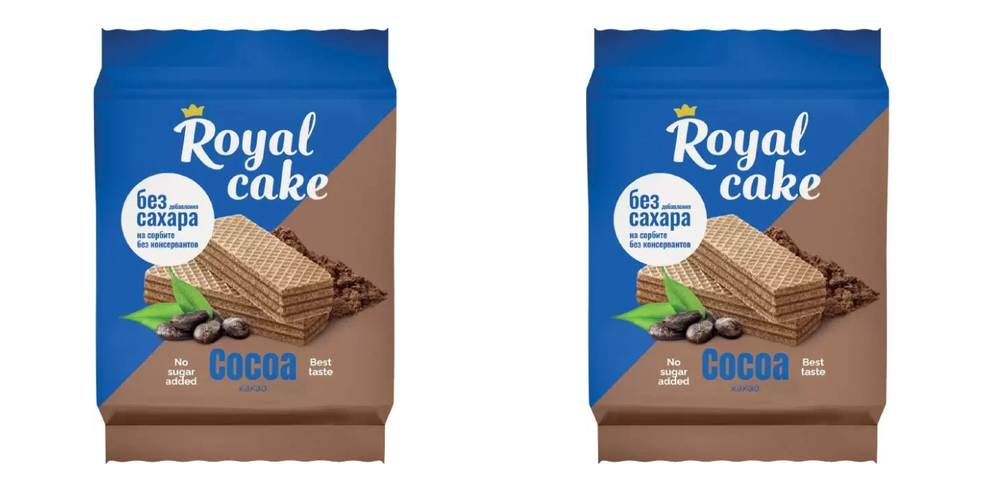 Вафли "Royal Cake" со вкусом Какао, на сорбите, без сахара, 120 г, 2 уп