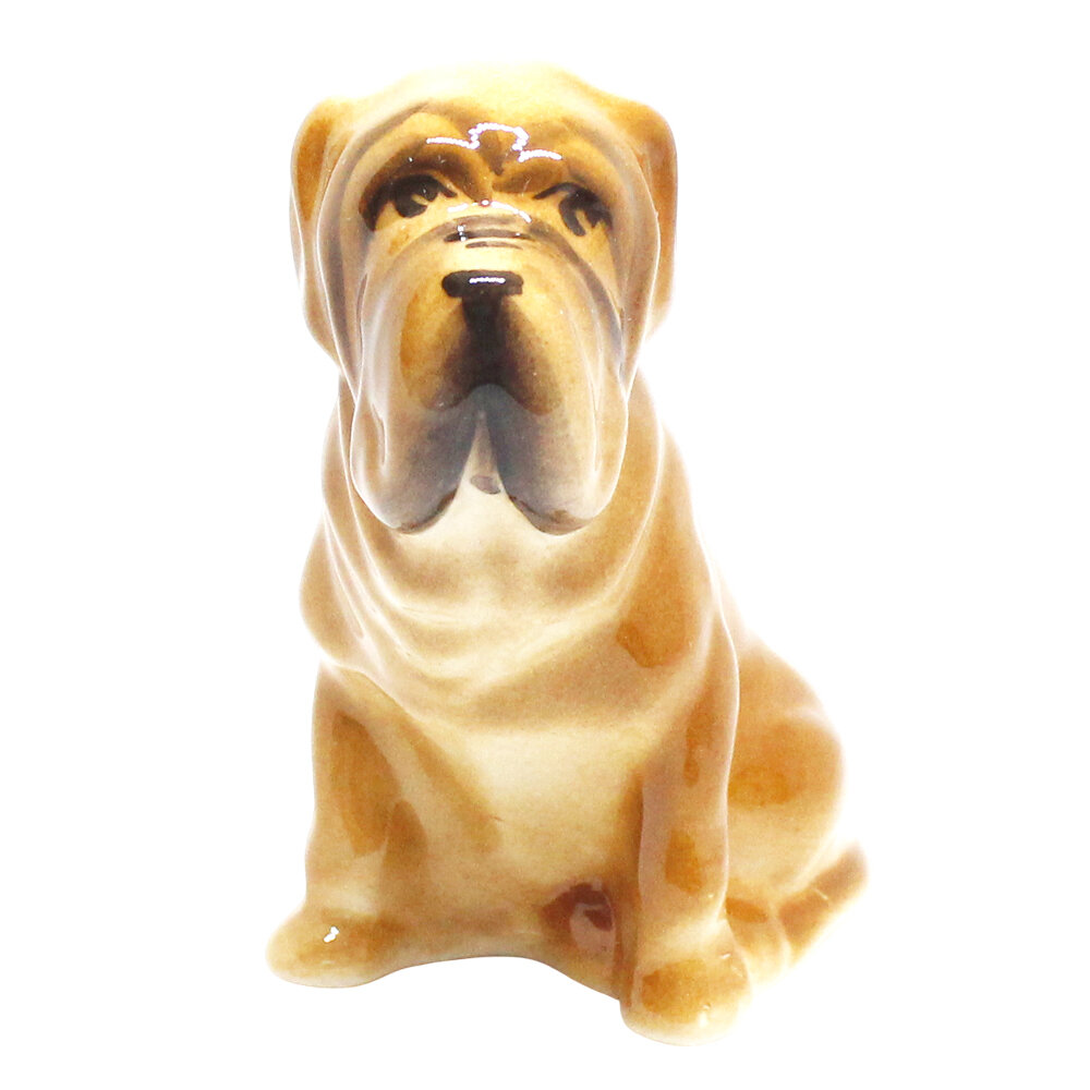 Фарфоровая фигурка ручной работы "Собака Мастиф" рыжий, (Цветная роспись)