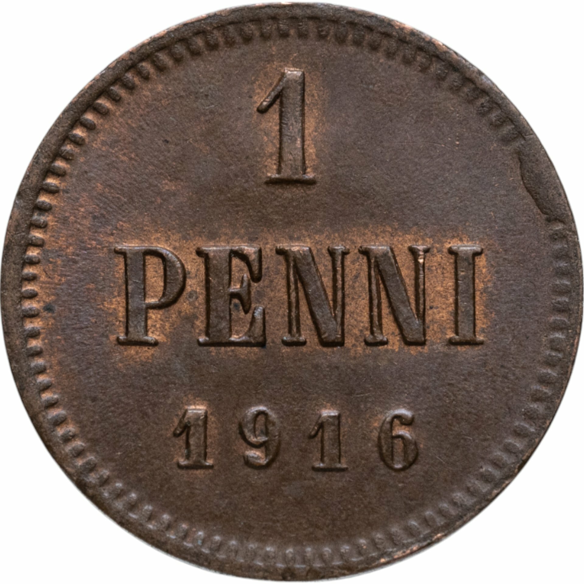 1 пенни penni 1916 Российская Финляндия, Медь, в сохранности UNC