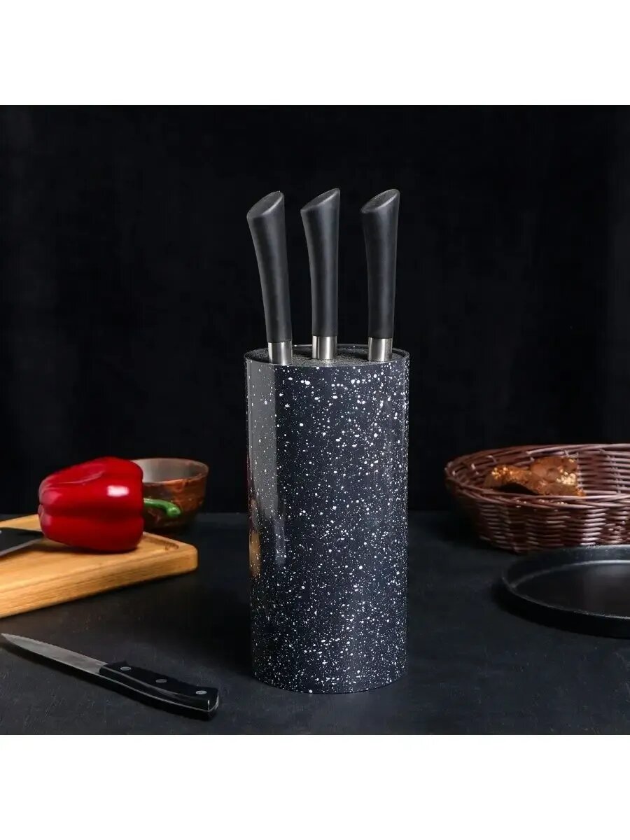 Подставка под ножи с наполнителем «Чёрный гранит», 22×11 см