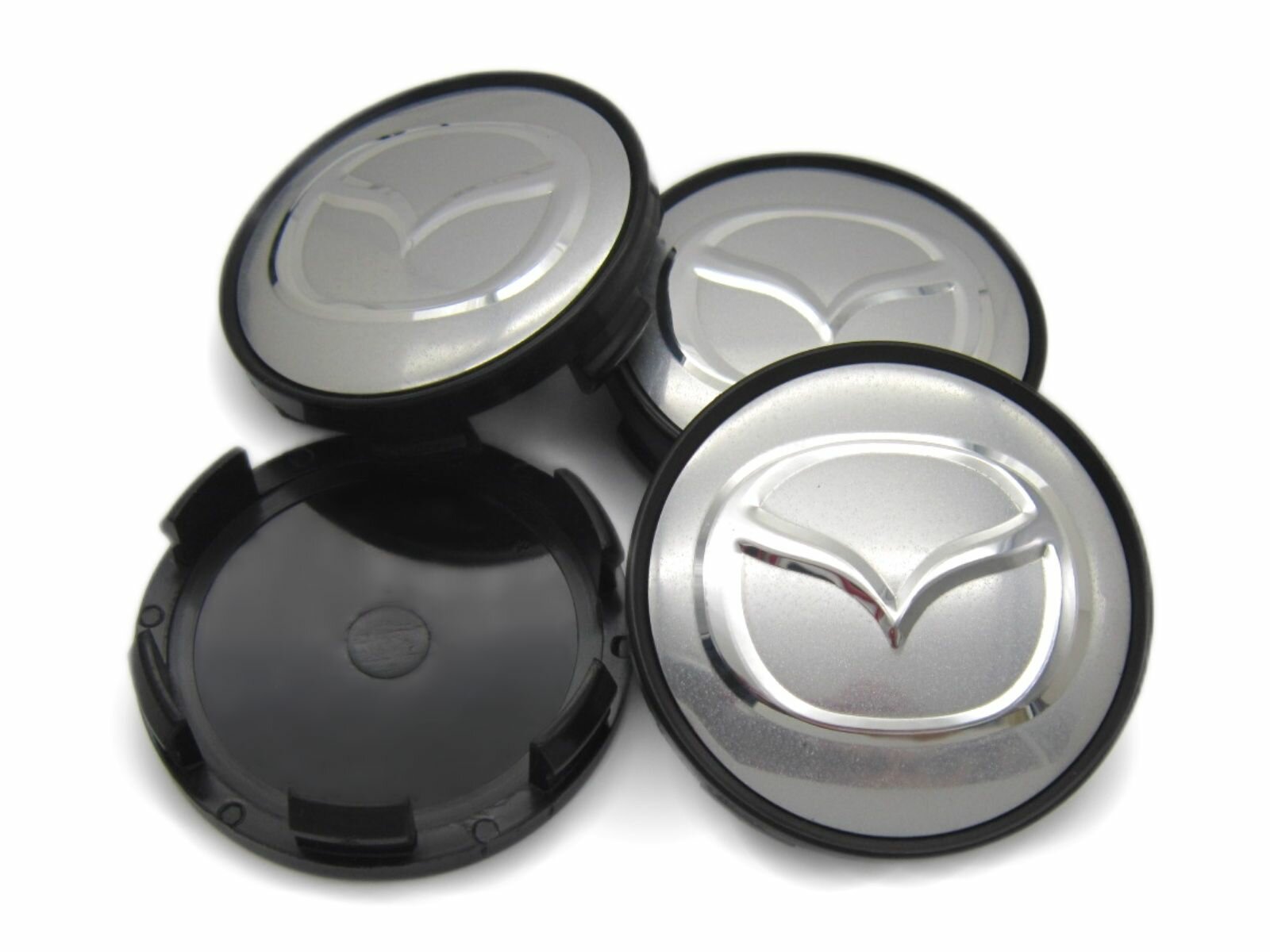 Колпачки заглушки на литые диски Mazda full chrome 59/56/10 мм, комплект 4 шт.