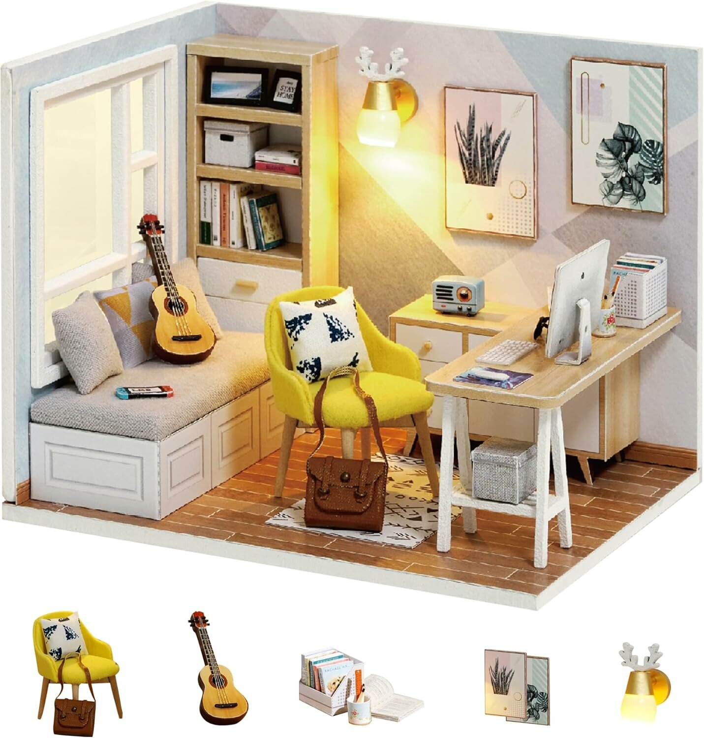 Интерьерный конструктор (Румбокс) "Sunshine Study" миниатюра DIY House с куполом от пыли