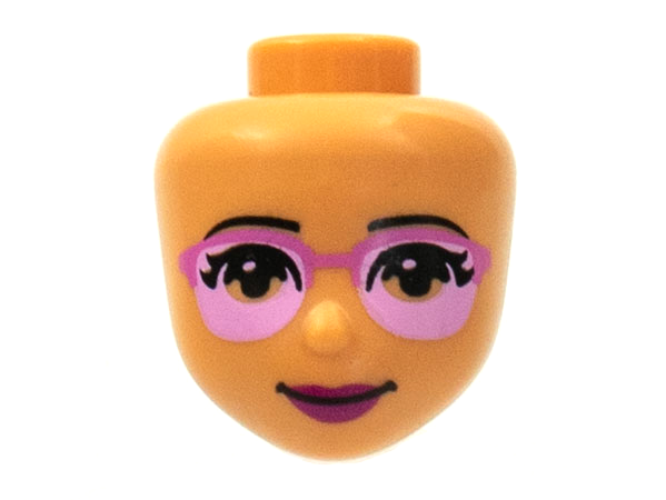 Mini Doll, Head Friends with Nougat Eyes, Glasses with Bright Pink Lenses and Dark Pink Frames, Magenta Lips and Closed Mouth Pattern, 72451 Nougat U