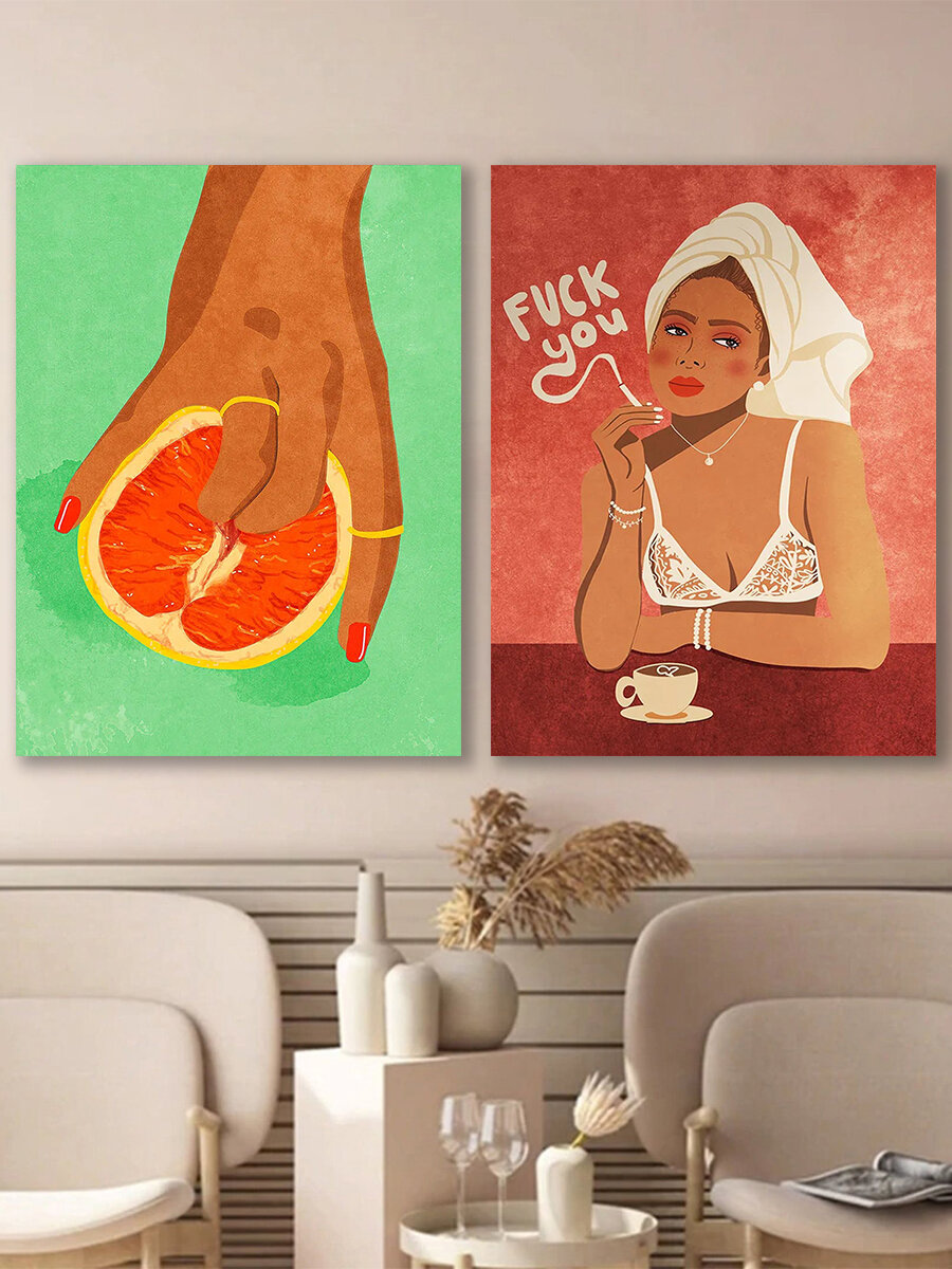 Модульные картины на стену / диптих - "Порочные мысли девушки", картина 2 шт, модуль 40х60 см