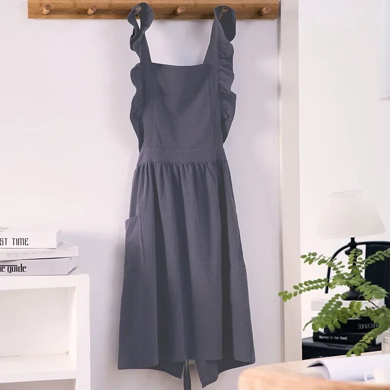 Хлопковый фартук розовый женский с рюшами Gray