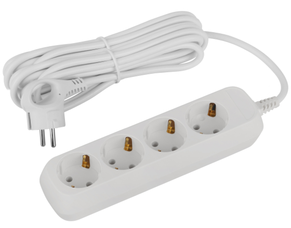 Удлинитель бытовой ЭРА UDL-16-450-E Greenline с заземлением, ПВС 3х1мм², 5 метров, 4 розетки белый Б0065062 / сетевой фильтр