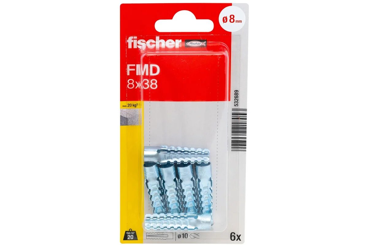Fischer Дюбель распорный металл FMD 8x38 K_6 шт для крепления в стенах и перегородках