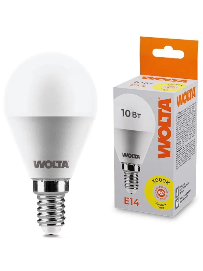 Лампа светодиодная WOLTA 25Y45GL10E14 E14 / 10 Вт / 3000 / 825 / 25000