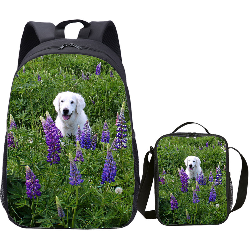 Dog Labrador Schoolbag Цветная печать 17-дюймовый большой емкости Студент начальной школы Школьная сумка для обеда Костюм