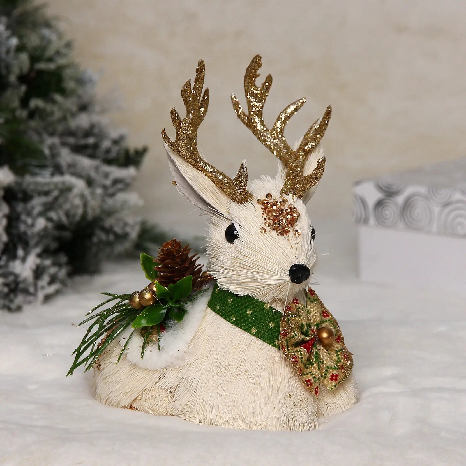 Фигурка декоративная «Оленёнок с бантиком», новогодний декор, ПВХ и текстиль, 13,5*7,5*16 см