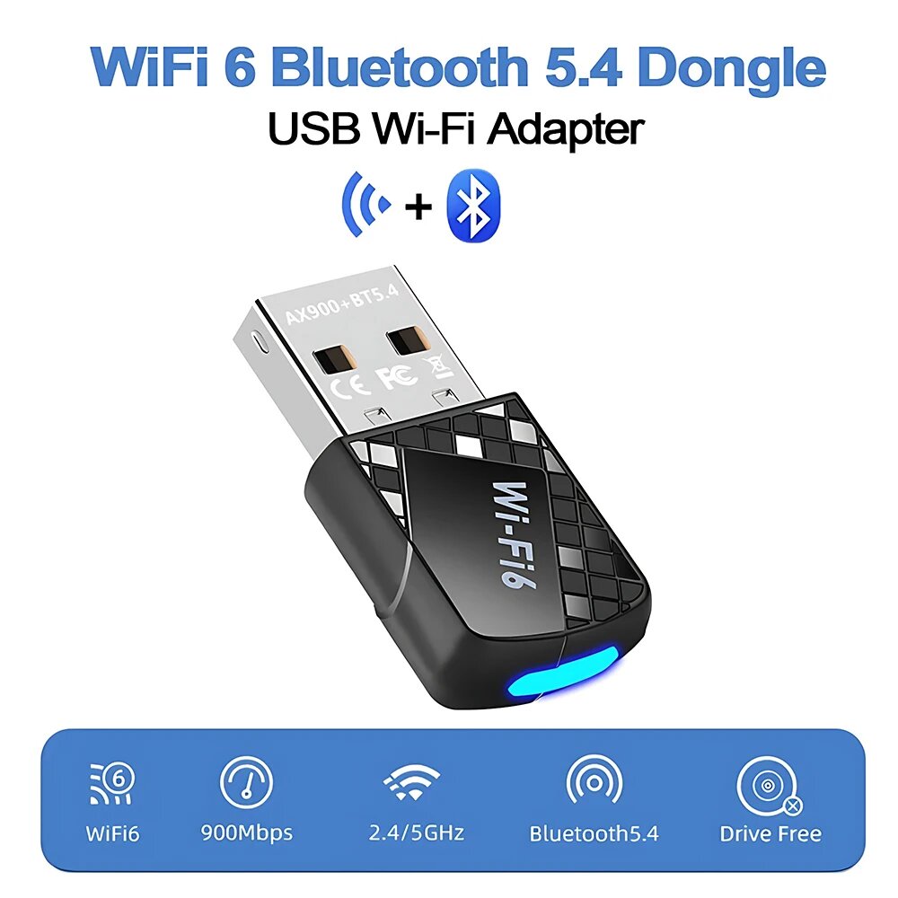 VAORLO USB адаптер Wi-Fi 6 Bluetooth 5.4 AX900 BT5.4 B — фото 1