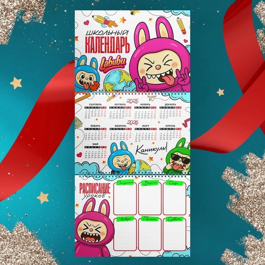 Календарь настенный с расписанием лабубу розовый