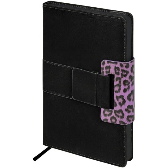 Ежедневник недатированный Brauberg А5 138х213 мм, "Safari", под кожу, магнит, 160 л, Leopard, фиолетовый, 116593