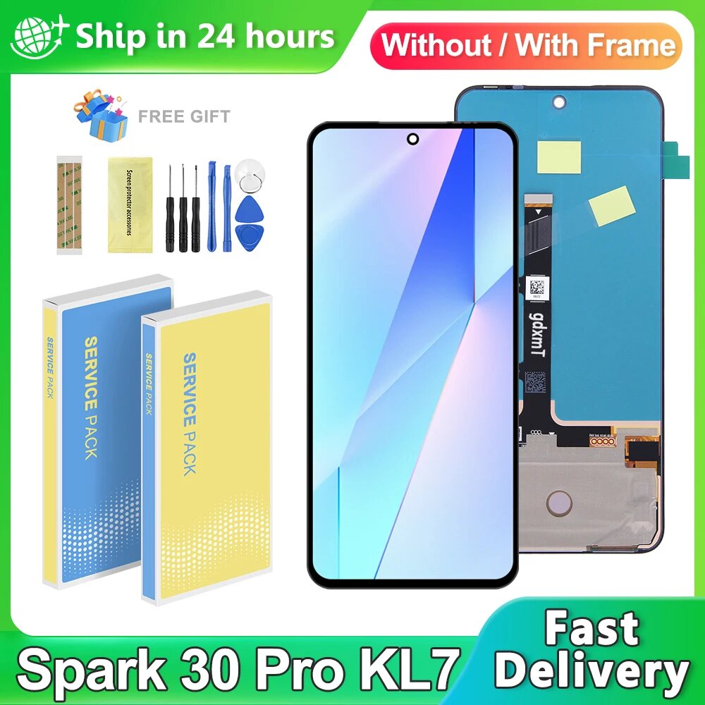 AMOLED 120 Гц для Tecno Spark 30 Pro KL7 ЖК-дисплей, дигитайзер сенсорного экрана в Black With Frame