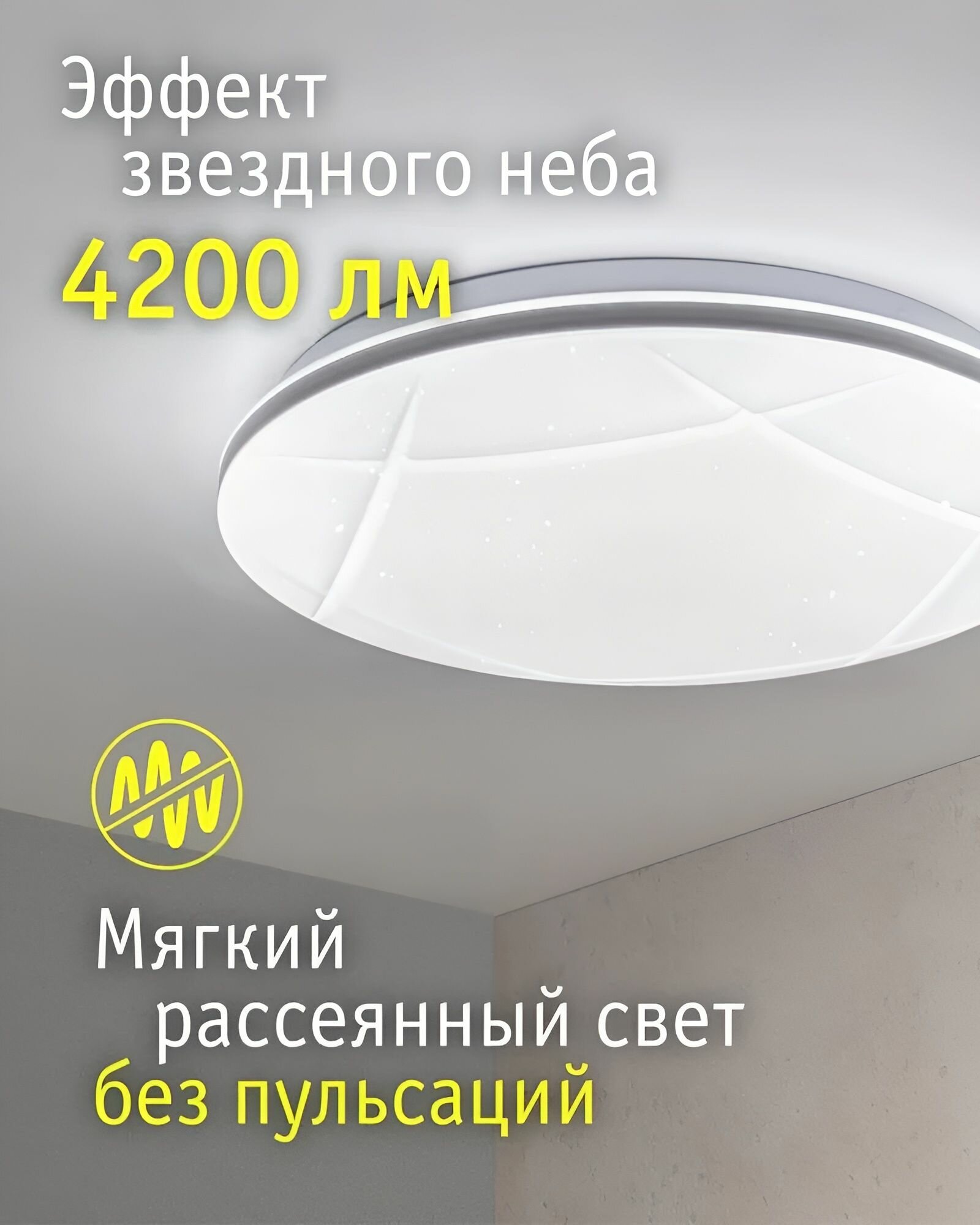 Потолочная Светодиодная LED Люстра. Круглая. С Пультом. Дизайнерский Современный Светильник На Кухню и в Спальню, Зал и Гостиную, Детскую и Коридор, Комнату и Прихожую. 48Вт.
