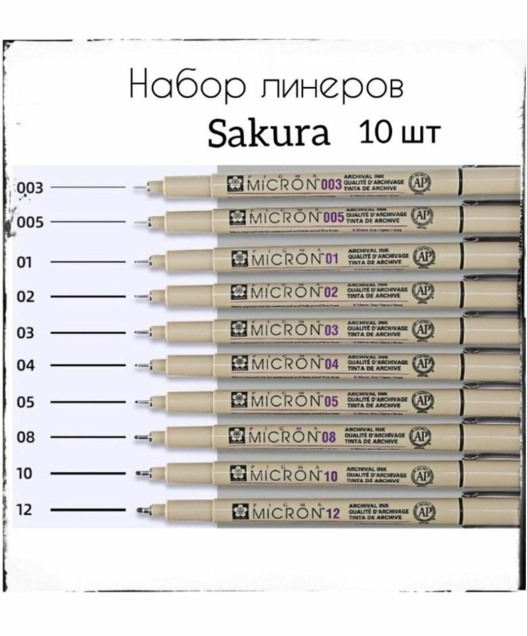 Капиллярные ручки Sakura Pigma Micron набор линеров 10 шт.