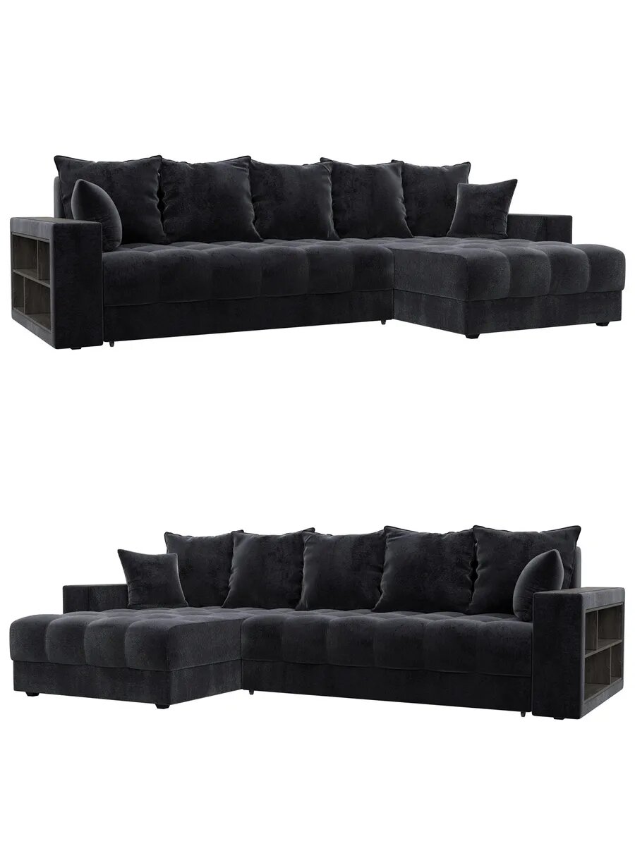 Угловой диван Нью-Йорк, 281х91х163 см, спальное место 145х238 см, с ящиком для белья, универсальный угол, велюр