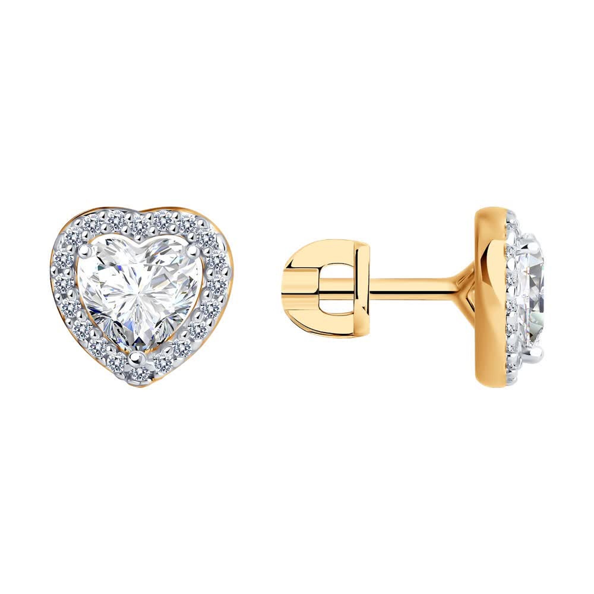 Серьги пусеты, серебро, 925 проба, золочение, фианит