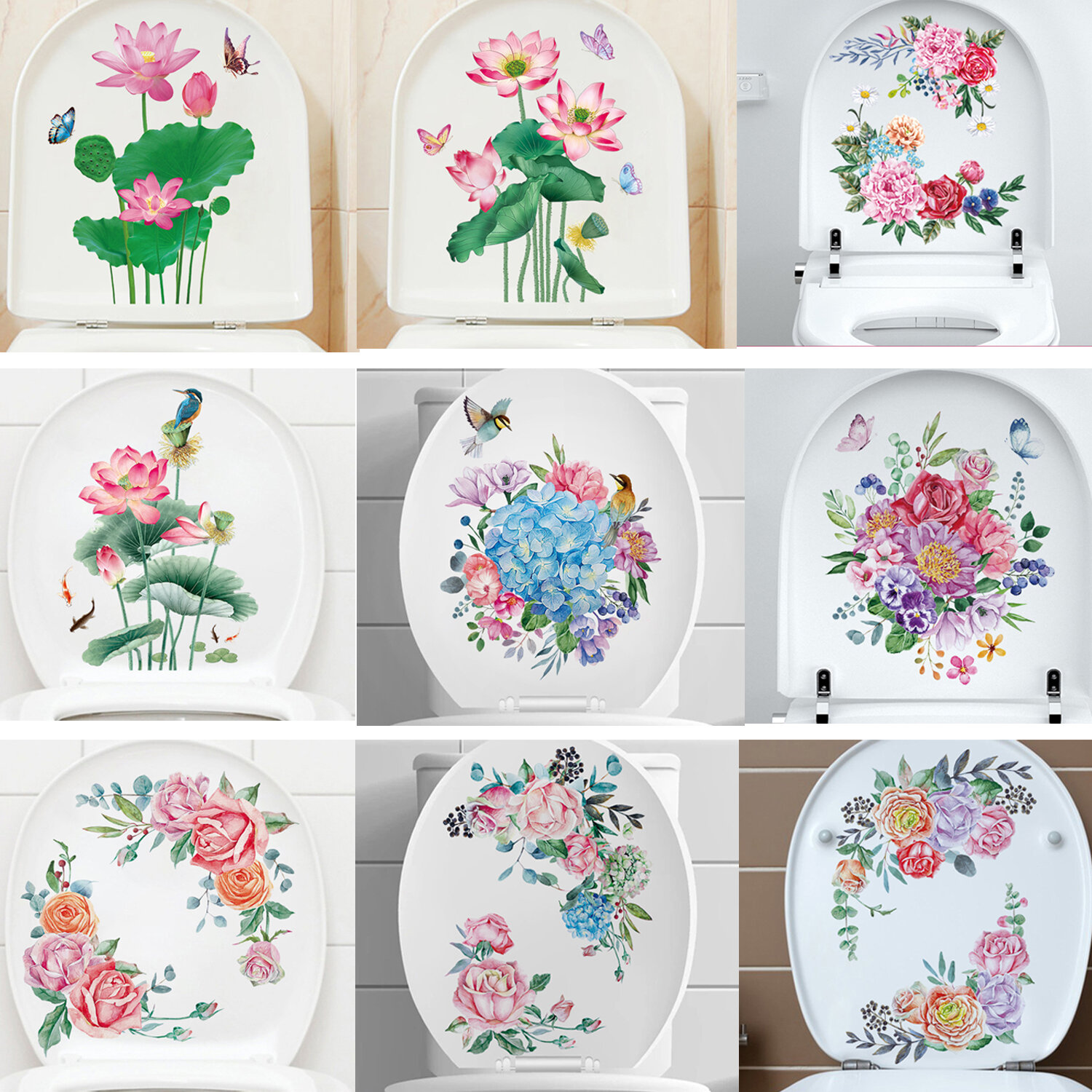 Наклейки для туалета, съемные, водостойкие, с изображением зеленых листьев и цветов, для декора ванных комнат (набор из 17 штук)