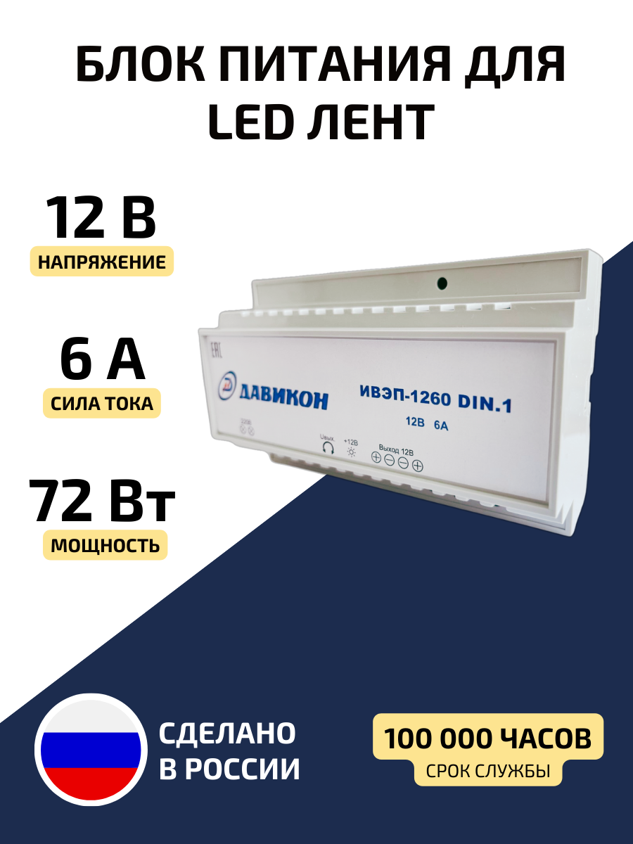 Блок питания для сигнализации 72 Вт 12 В на Din рейку
