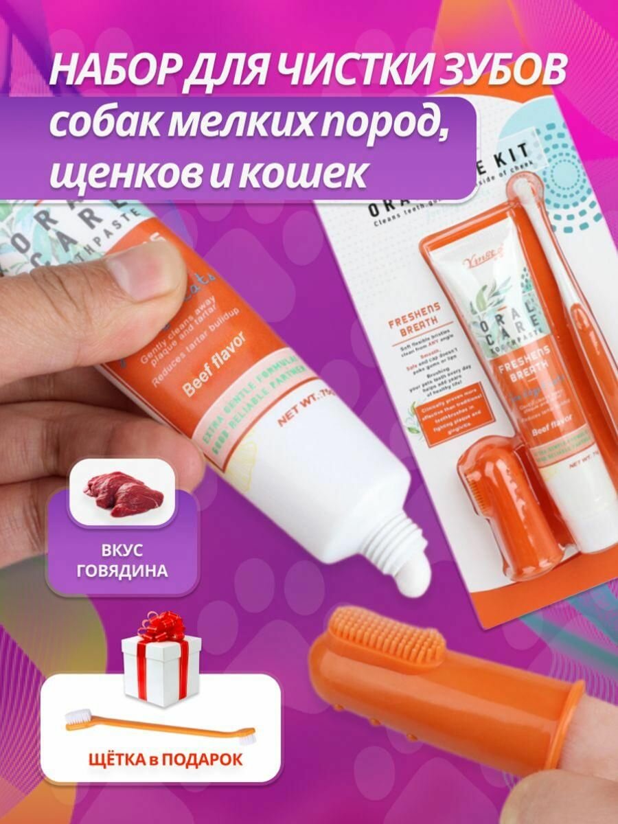 Зубная паста Furry Child, для собак и кошек, аромат говядины, чистка и здоровье зубов