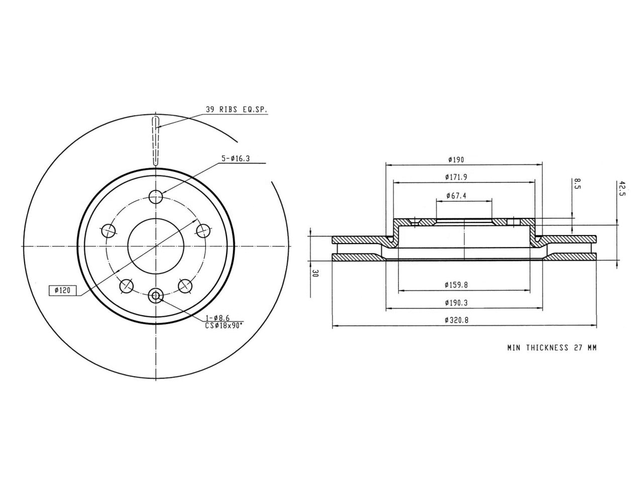 UNIO BRD-20538 (0569064 / 0569083 / 0569422) диск тормозной передний Chevrolet (Шевроле) malibu (v300)