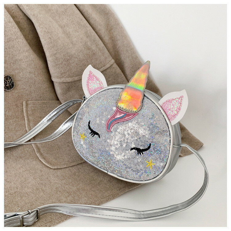 Детская сумка единорог милый стиль украшения из кожзаменителя для девочек серебро