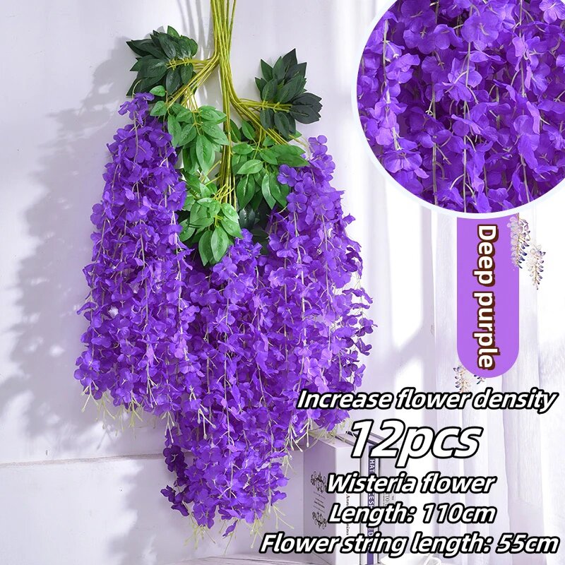 Искусственные цветы глицинии, 12 шт, 110 см，Универсален для всех сезонов