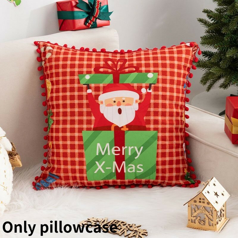 Подушка чехол для новогоднего украшения с ярким мультяшным дизайном 45x45см стиль а