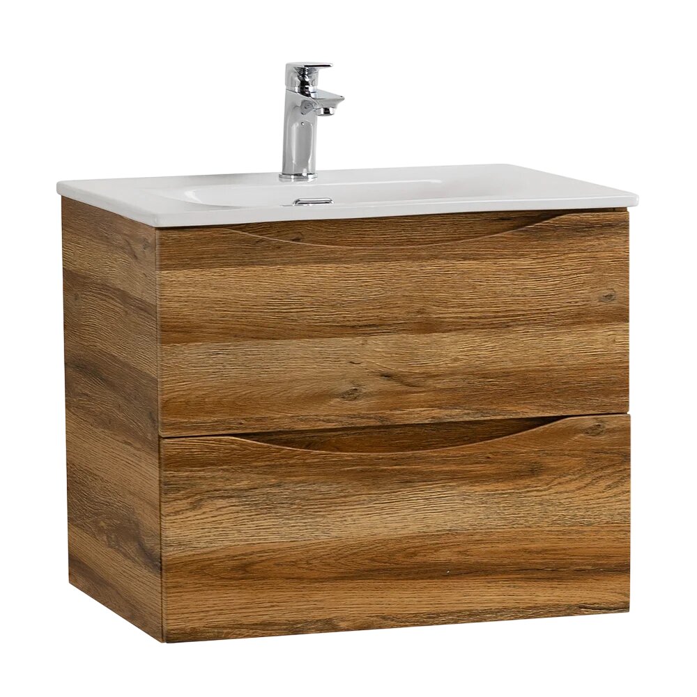 Тумба с раковиной BelBagno Marino-cer-mini 50 подвесная, 51 см, светлое дерево, глянцевая, из МДФ, с ящиками, раковина для ванной фаянсовая, прямоугольная, встроенный слив-перелив