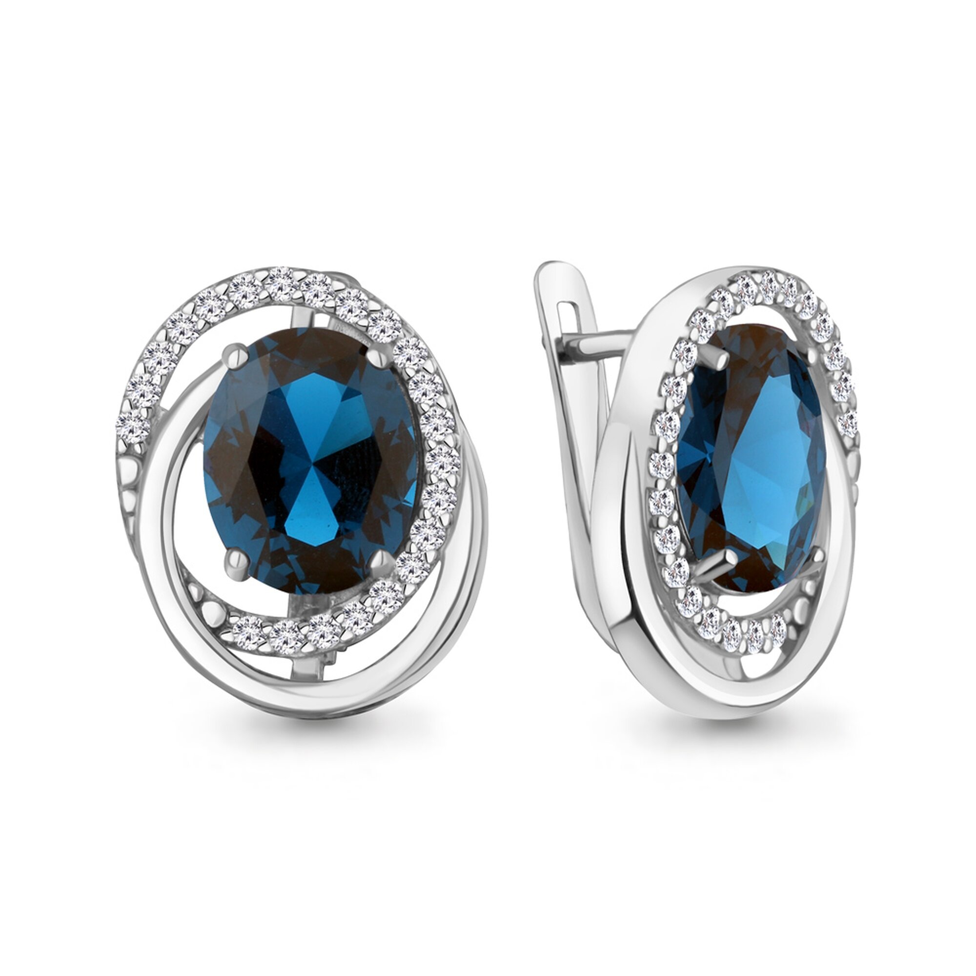 Серьги, серебро, 925 проба, родирование, фианит, Лондон топаз