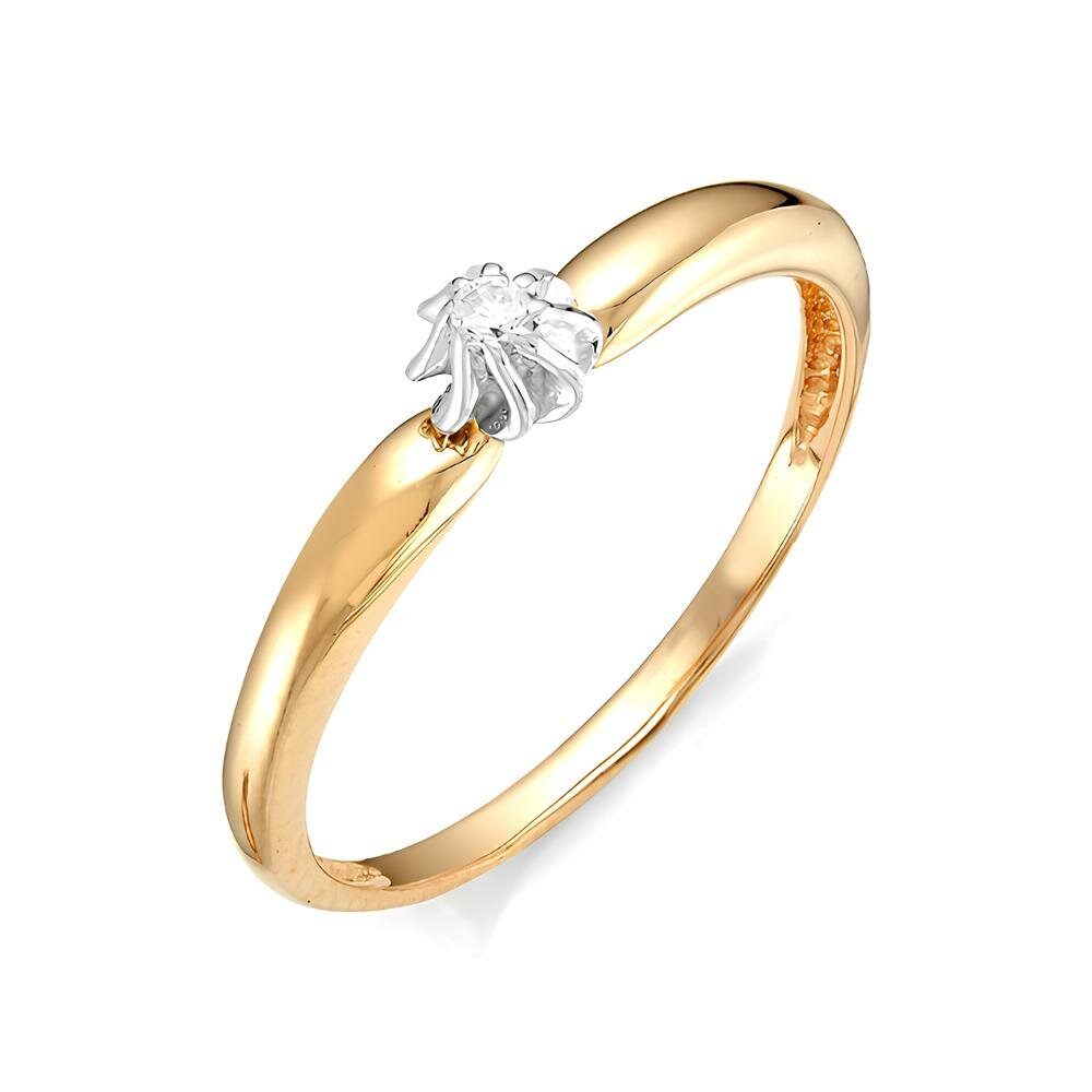 Кольцо тонкое, помолвочное, красное золото, 585 проба, родирование, фианит