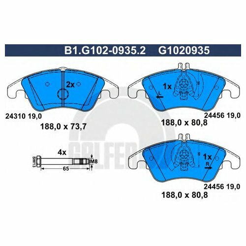 Комплект передних тормозных колодок Galfer B1G10209352 для Mercedes C-CLASS C204, S204, W204, CLS C218, X218, E-CLASS A207, C207