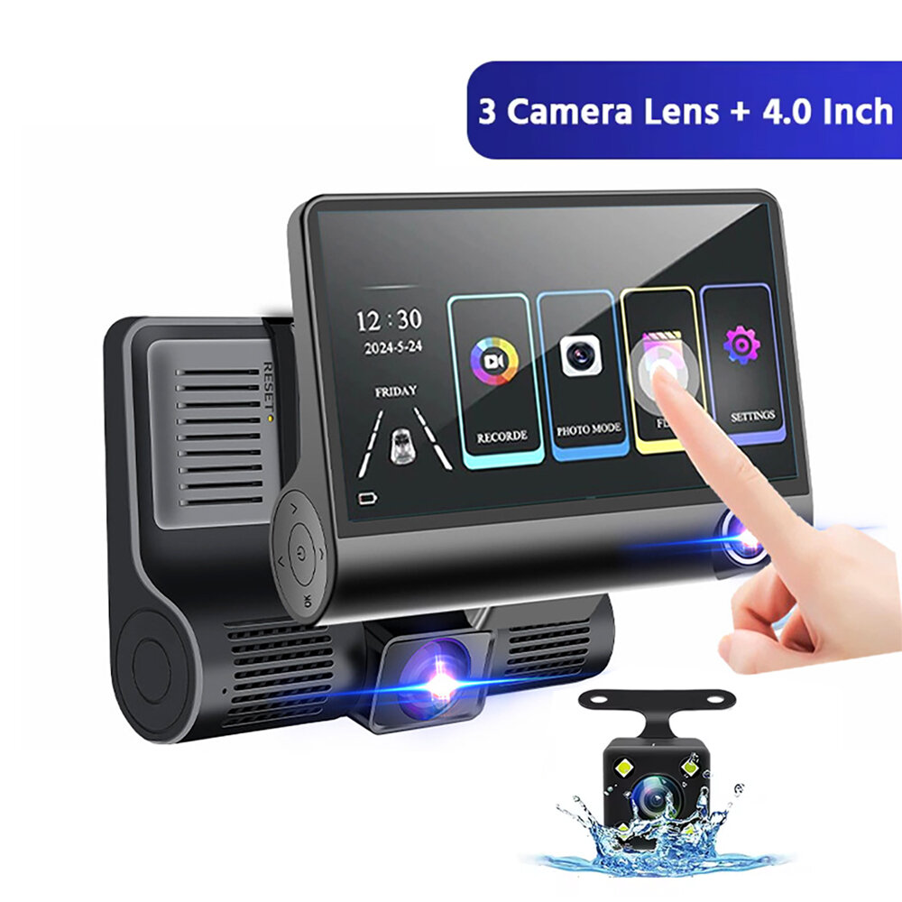 4 инч тушскрен 3 ленс даш кэм чар двр камера 1080п найт вижен г сенсор мотион детекция блэк бокс видео рекордер
