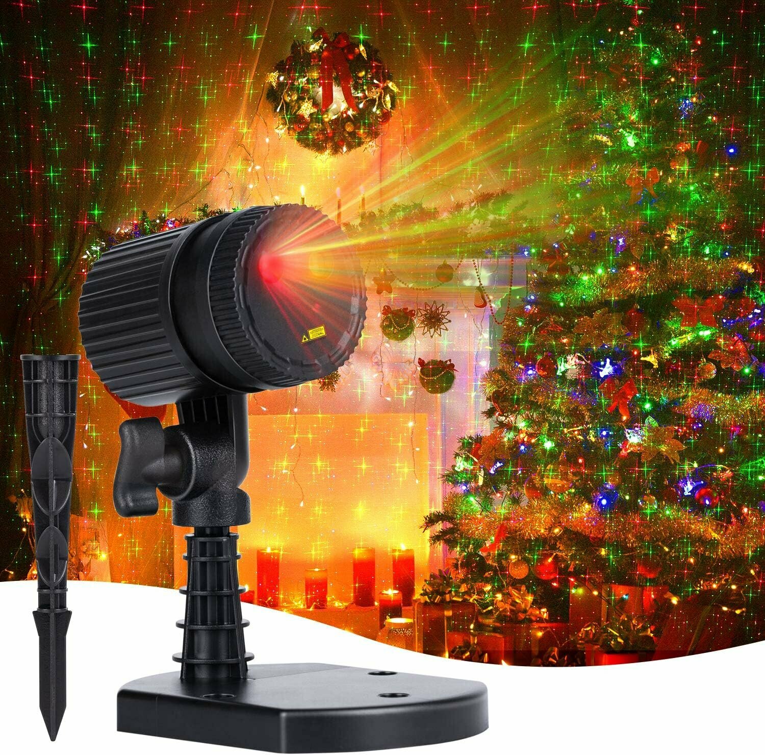 Рождественский лазерный проектор с красными и зелеными звездами, 3 режима работы, водонепроницаемый, с возможностью подключения к электросети, для праздничного, рождественского, домашнего, вечернего, новогоднего, декоративного шоу, черный