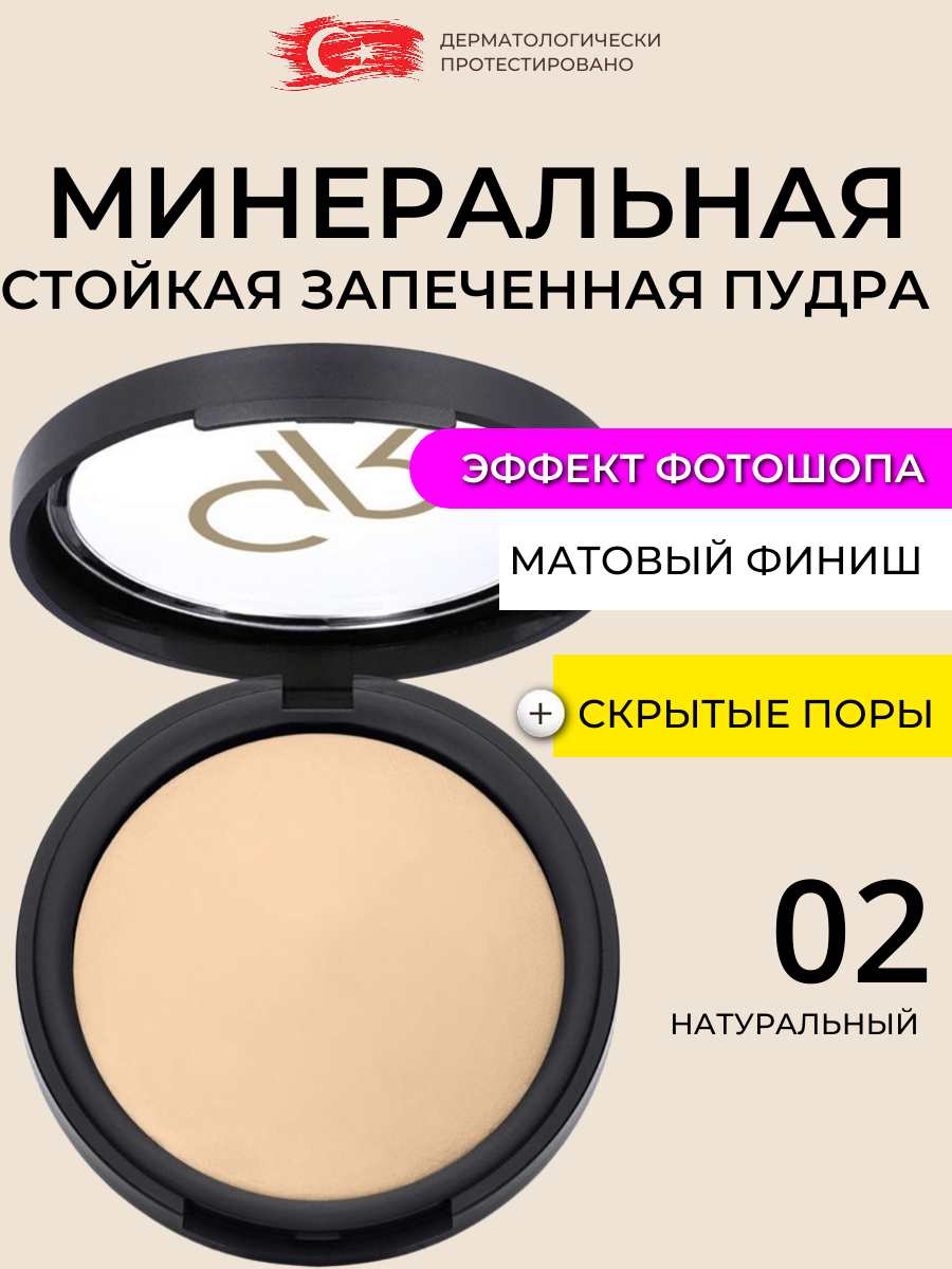 Минеральная запеченная стойкая пудра для лица увлажняющая Golden Rose Mineral Terracotta Powder сияющая матирующая скрывающая поры, тон 02
