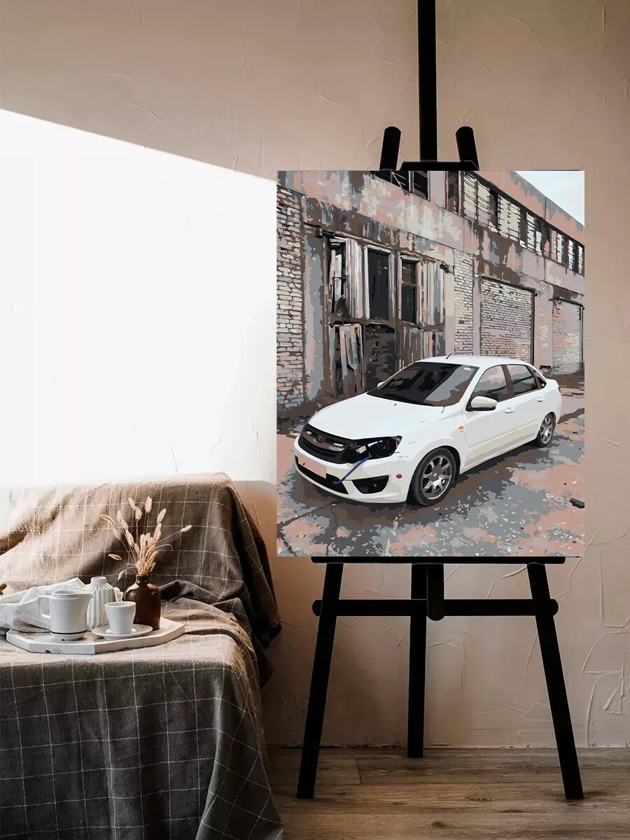 Картина по номерам Белая Лада Гранта Машина Lada Granta