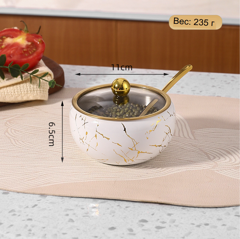Легкая роскошная банка для приправ из нержавеющей стали с крышкой creative kitchen supplies-platinum (с ложкой)