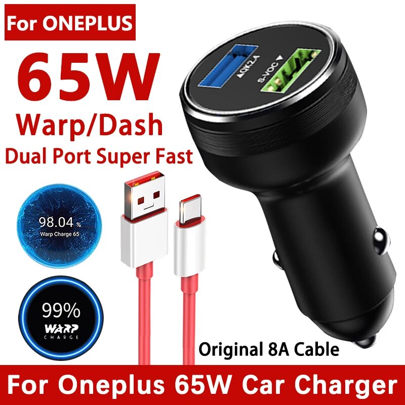 Автомобильное зарядное устройство Dual USB 65W Black для Oneplus
