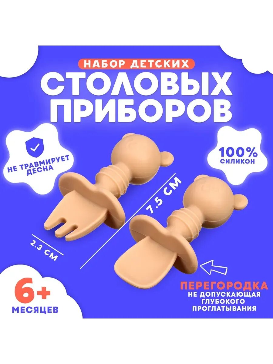 Детская посуда для кормления, вилка, ложка