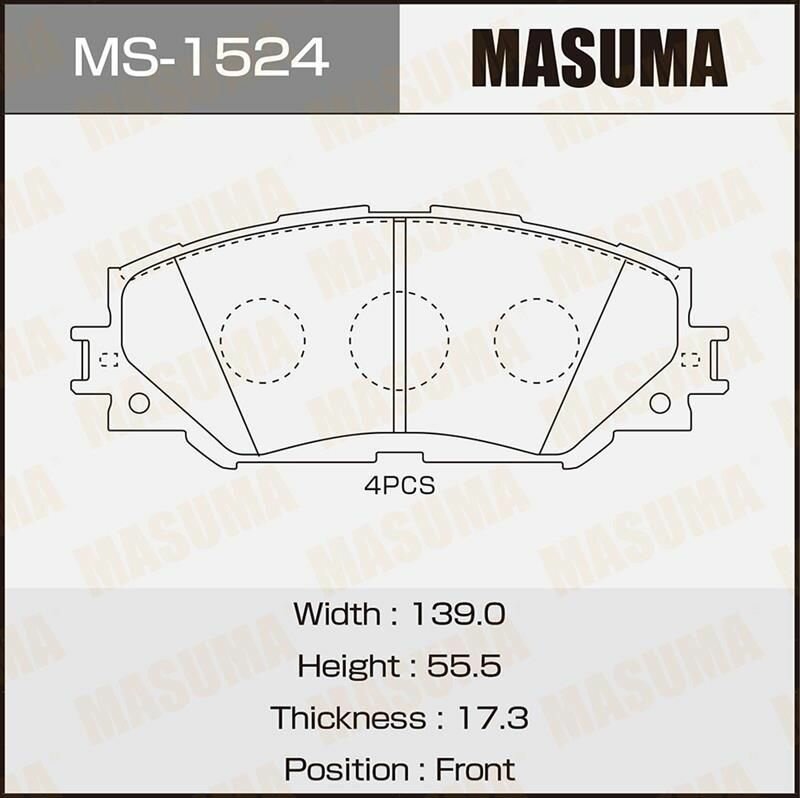 Колодки тормозные Toyota Corolla (E150, E180) 06-, Auris 07-, RAV 4 06- передние (Akebono) MASUMA MS-1524