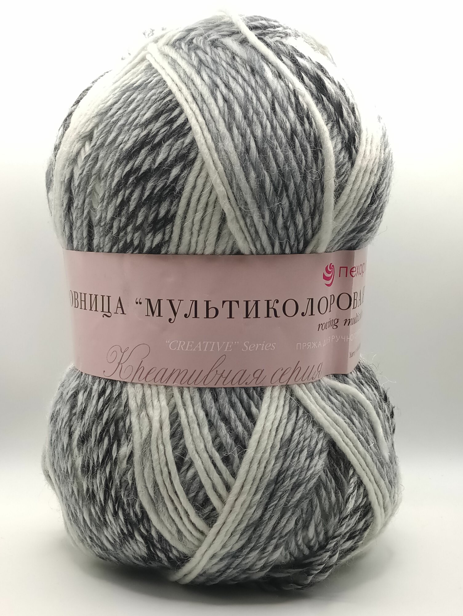 Пряжа Пехорка Ровница Мультиколоровая 101 (5 мотков, 200г/400м) светло-серый меланж