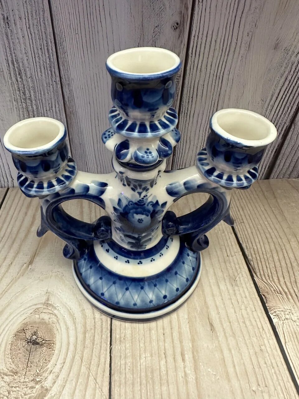 Статуэтка Подсвечник Гжель Фарфор винтажная Авторская Редкая