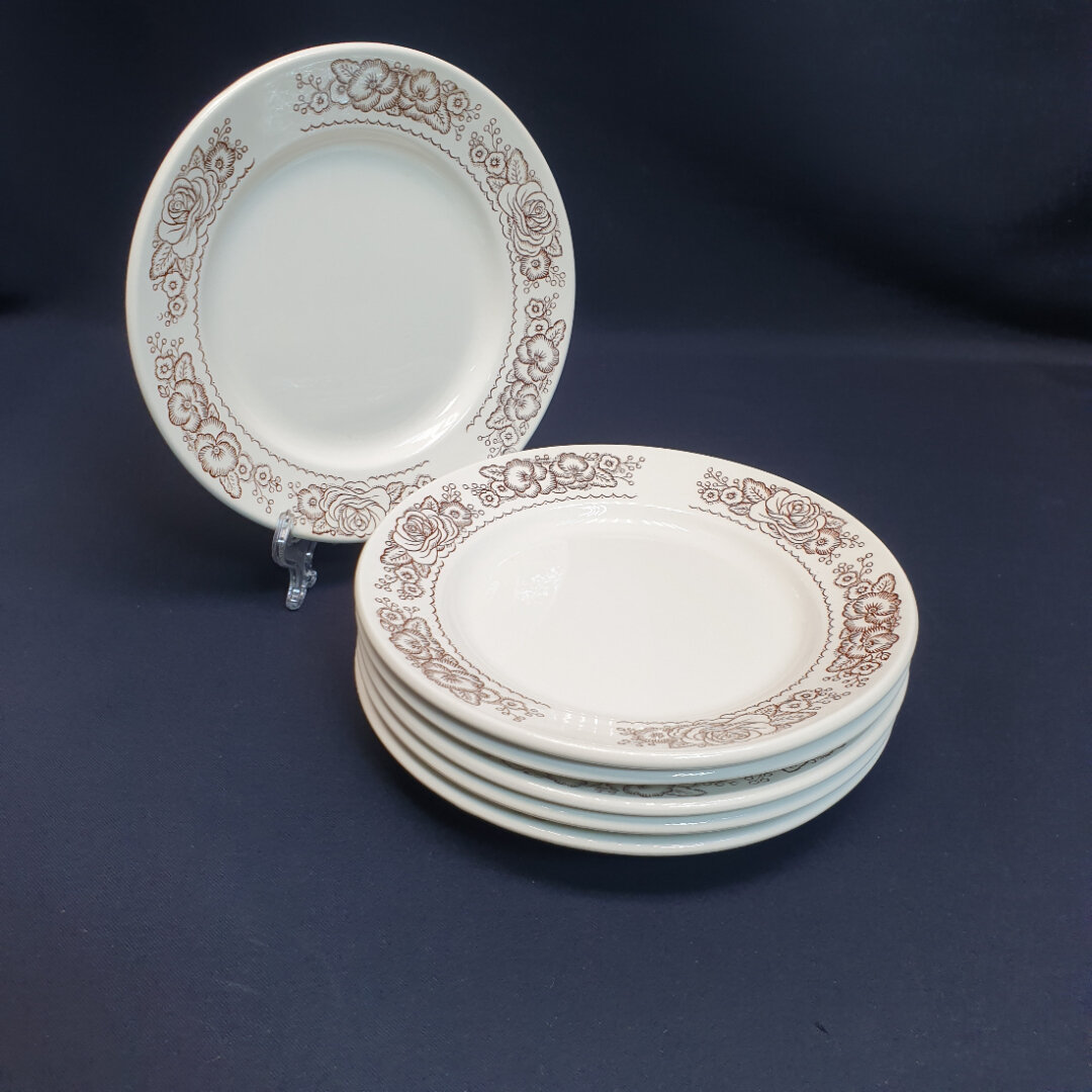 Набор из 6 десертных тарелок Конакова, фаянс деколь 17 см, винтаж СССР