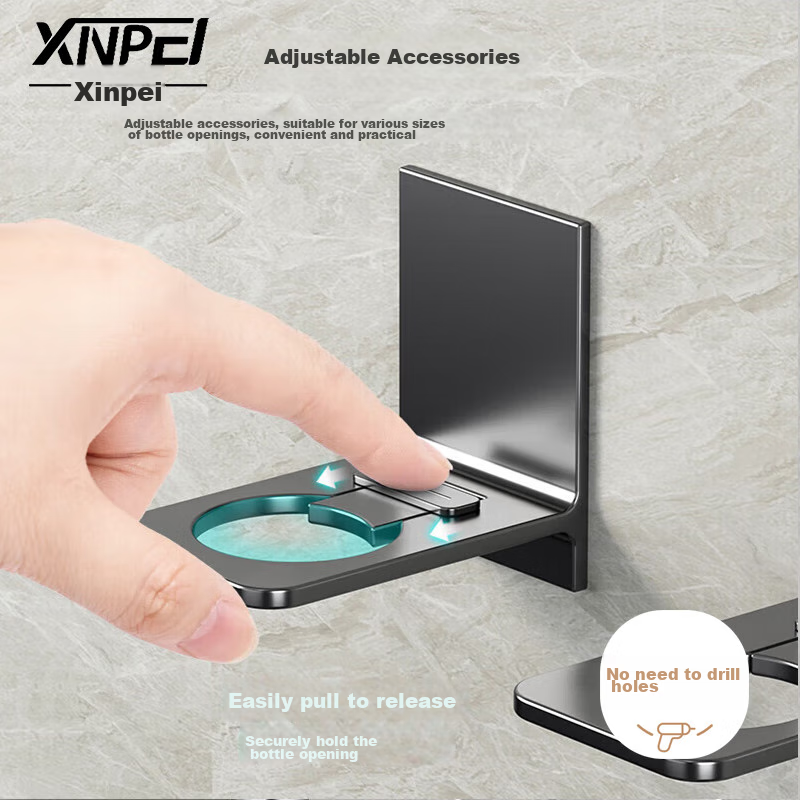 Xinpei Shower Gel Holder, No Drilling Required, Hand Soap Dispenser Rack, Dish Soap Hanger, Bathroom And Kitchen Wall-Mounted Organizer